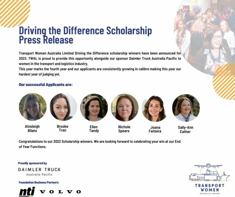 2022 Driving the Difference Scholarships Announced - Transport Women